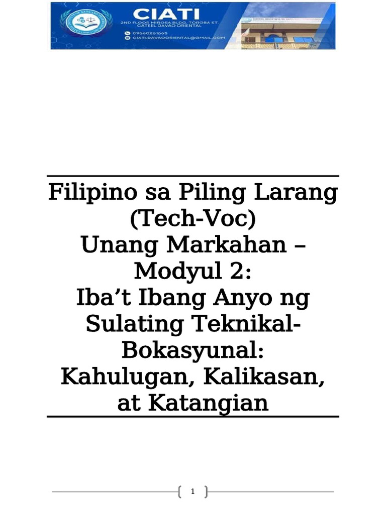 Filipino Sa Piling Larang - Tech-Voc Modyul 2 | PDF