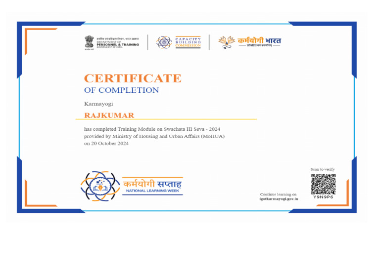 Certificate Swachata Hi Seva 2024 | PDF