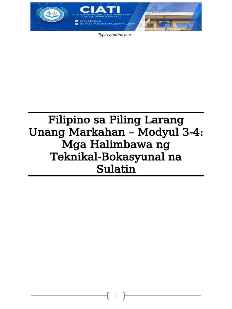 Filipino sa Piling Larang - Tech-Voc Modyul 3 and 4 | PDF