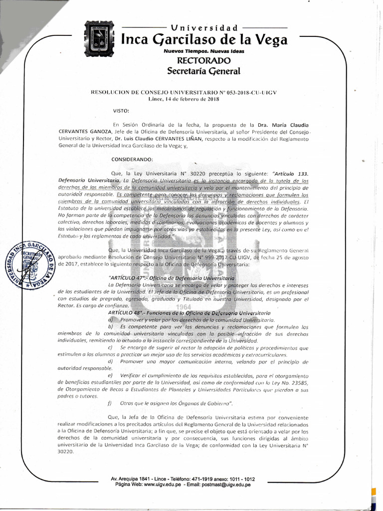 Resol. Nro. 053 2018 Cu Uigv | PDF