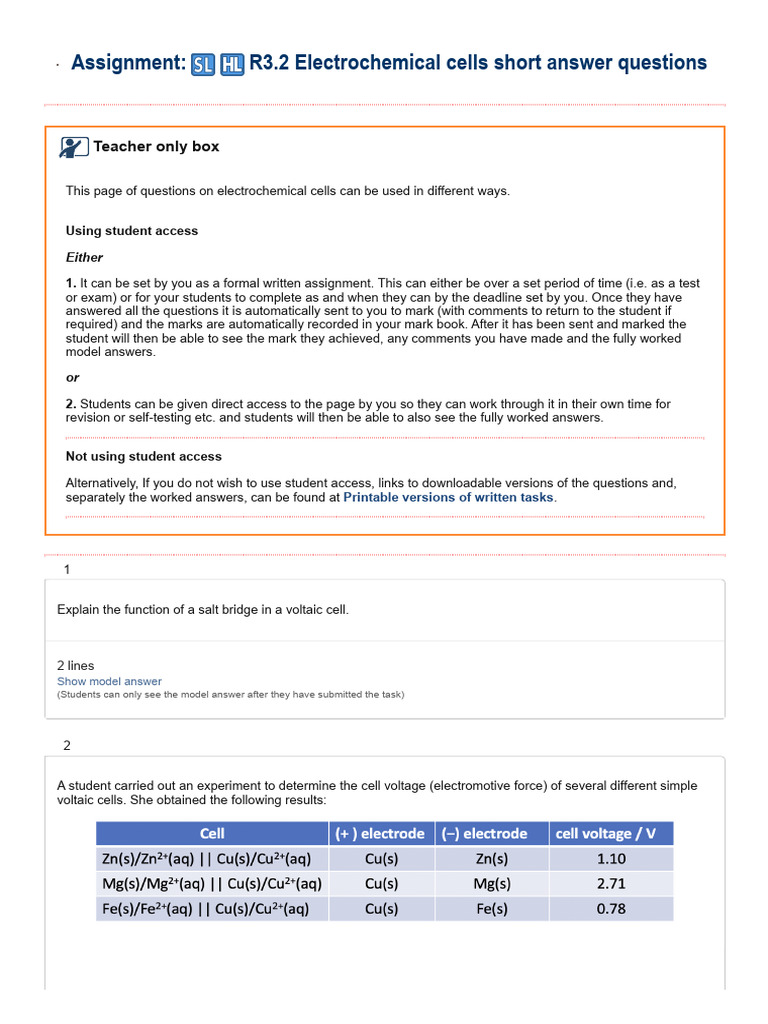 Electrochemical Cell Stru Ws | PDF | Anode | Electrode