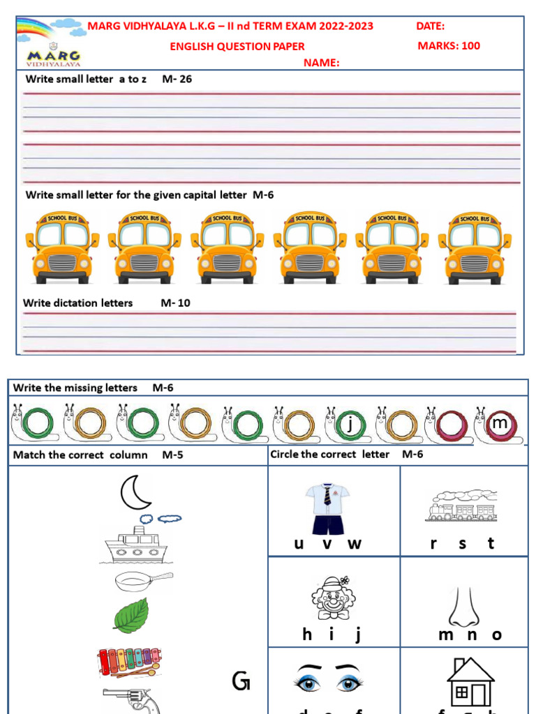 LKG English Term 2 Paper 21-22 | PDF