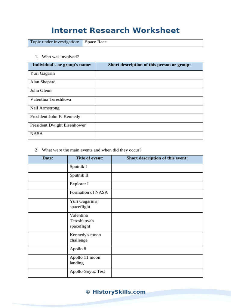 Space Race Research Worksheet | PDF