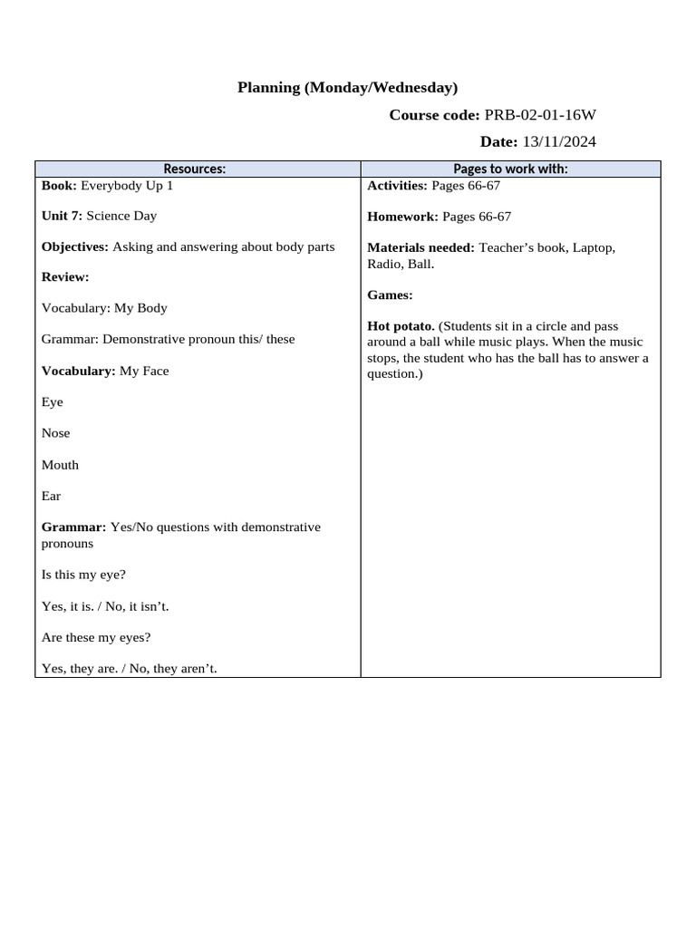 Everybody Up 1, Unit 7, Lesson 2. | PDF