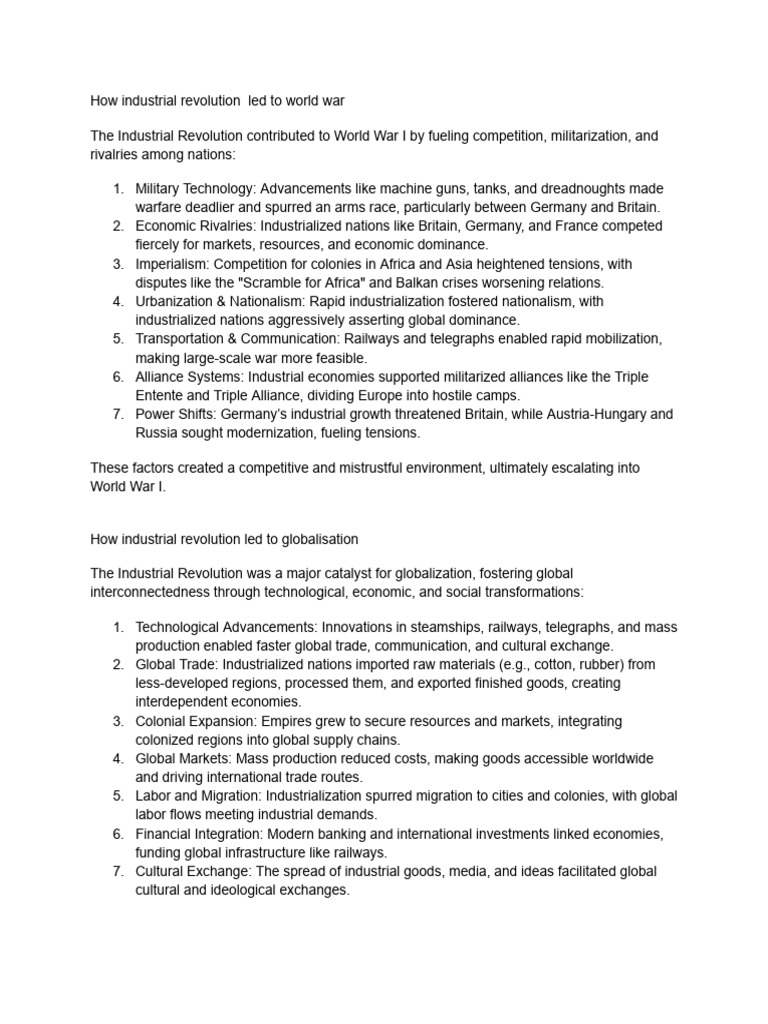Industrial Revolution's Role in WWI | PDF | Cost Of Living | Capitalism