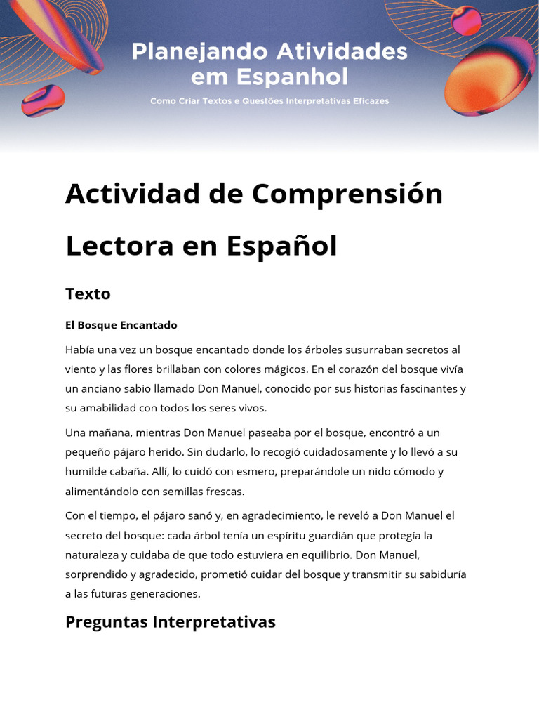 Actividad de Comprensión Lectora en Español | PDF