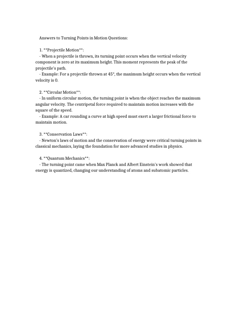 Physics Turning Points Answers | PDF