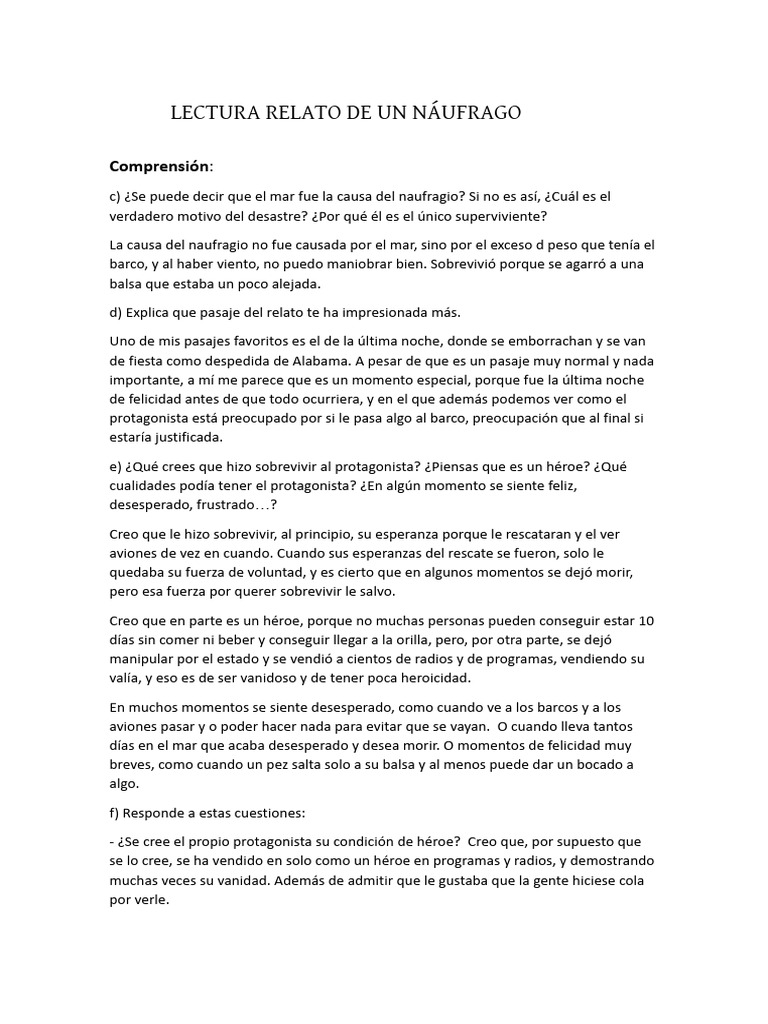Lectura Relato de Un Náufrago | PDF