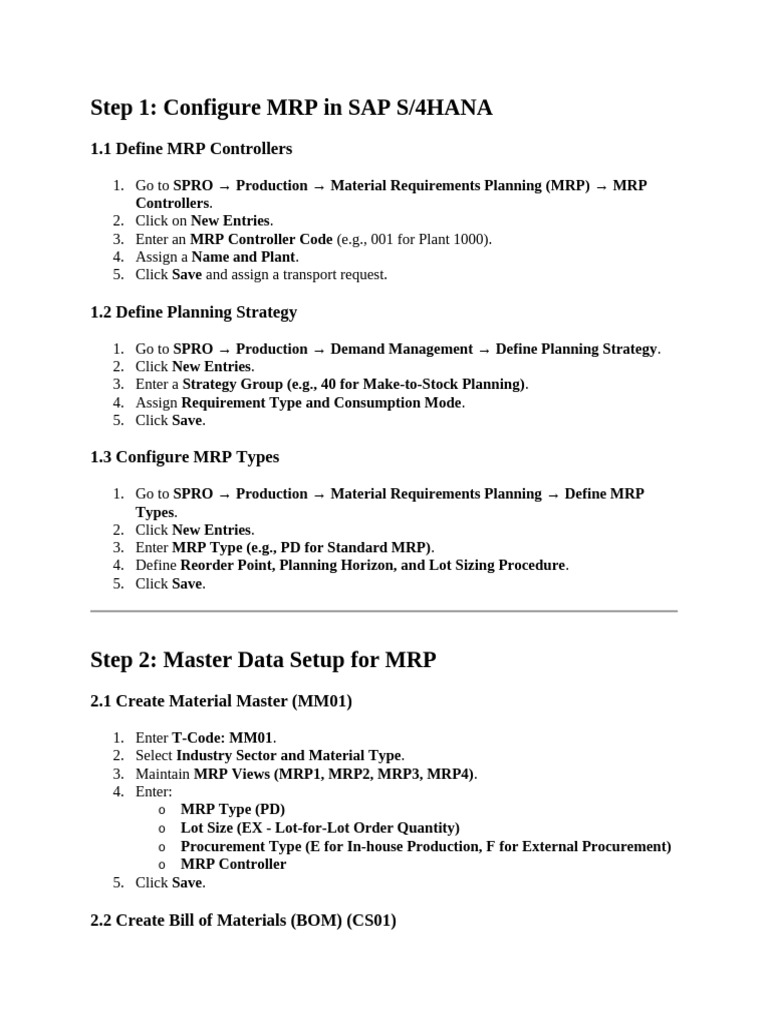MRP CONFIGURATION STEPS | PDF | Production And Manufacturing