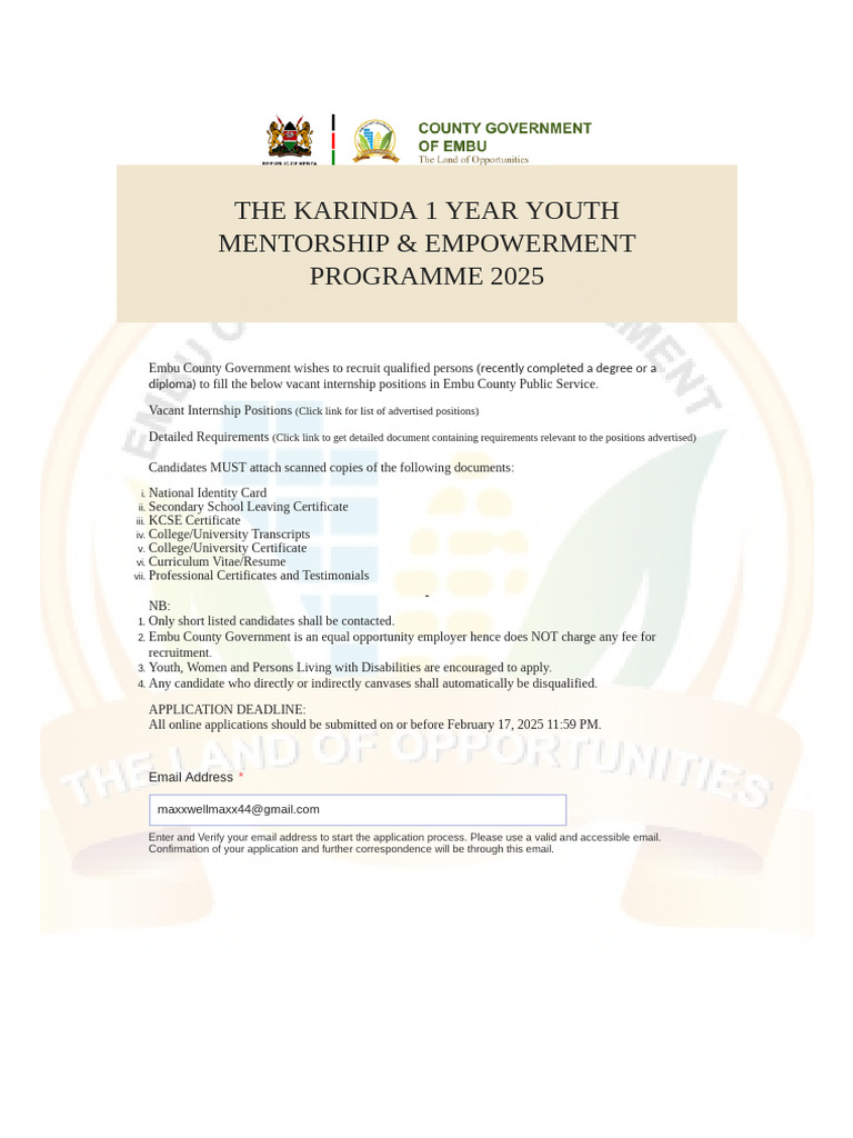 Embu County Internship Application Form 2025 | PDF | Diploma