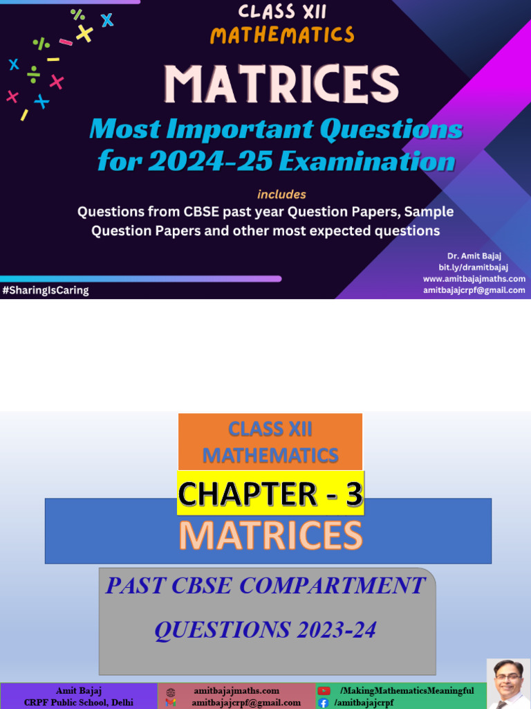 Class XII MATRICES Most Important Questions For 2024-25 Examination (Dr ...