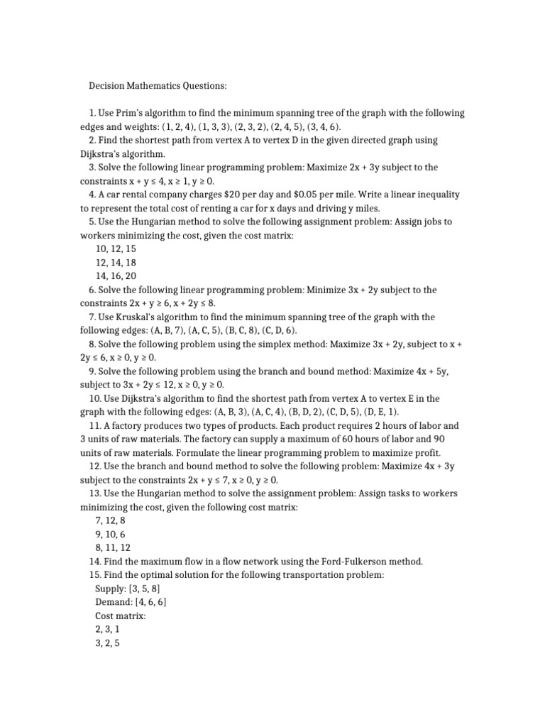 Decision_Maths_Questions | PDF | Linear Programming | Combinatorics