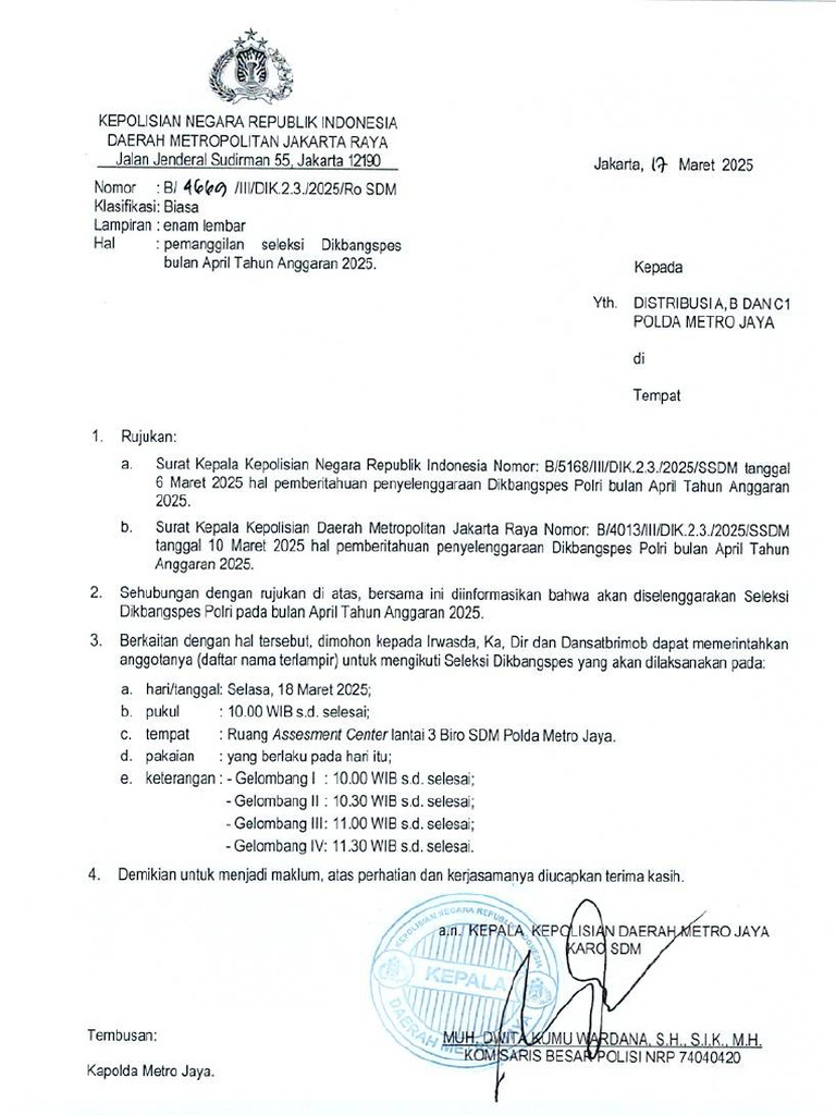 B-4669 Pemanggilan Seleksi Dikbangspes Bulan April Ta 2025 | PDF