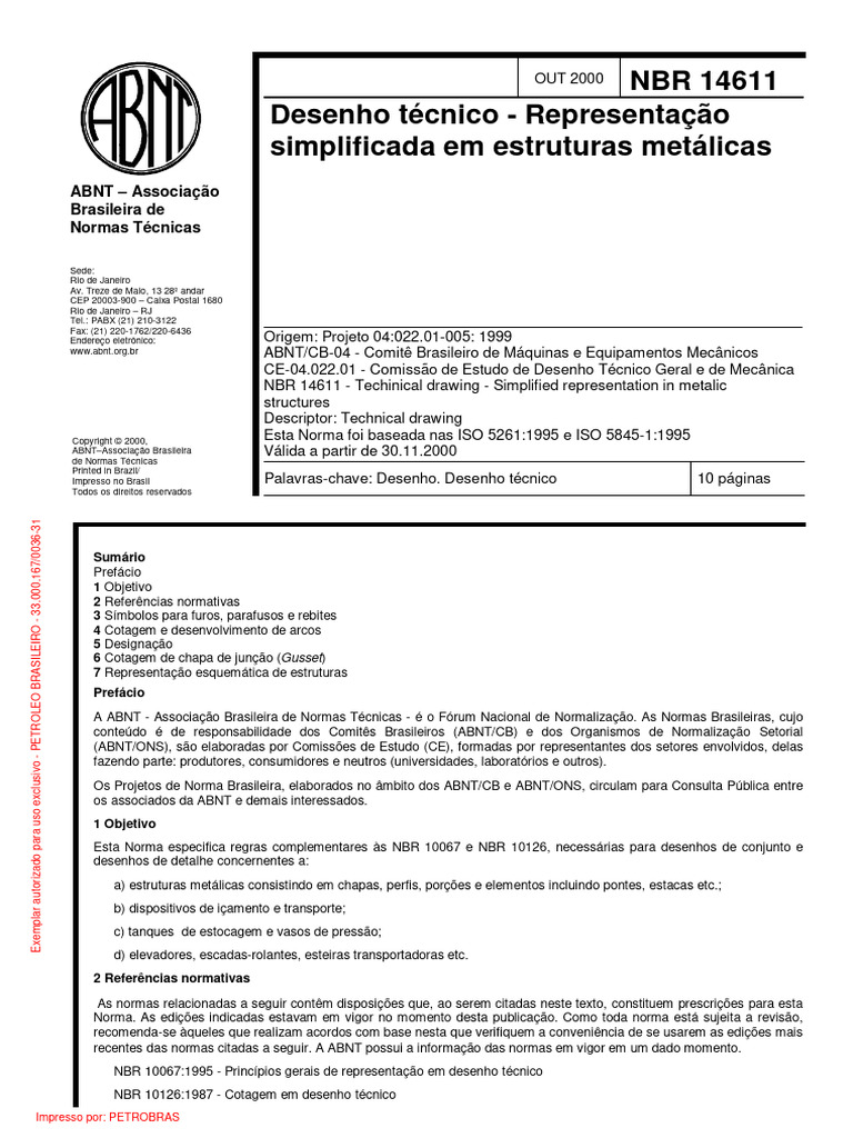 NBR 14611: Desenho Técnico Metálico | PDF | Parafuso