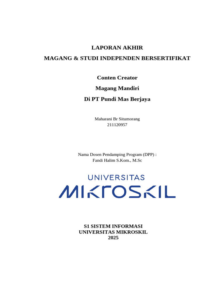 Laporan Akhir Magang Mandiri - Rjaya | PDF