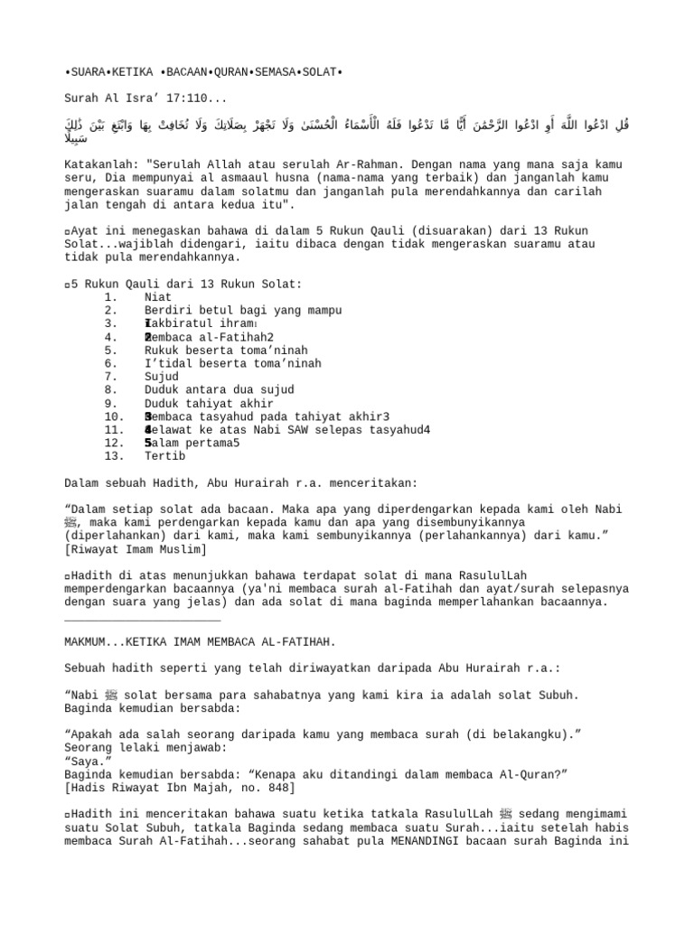 Suara - Ketika - Bacaan - Quran - Semasa - Solat | PDF