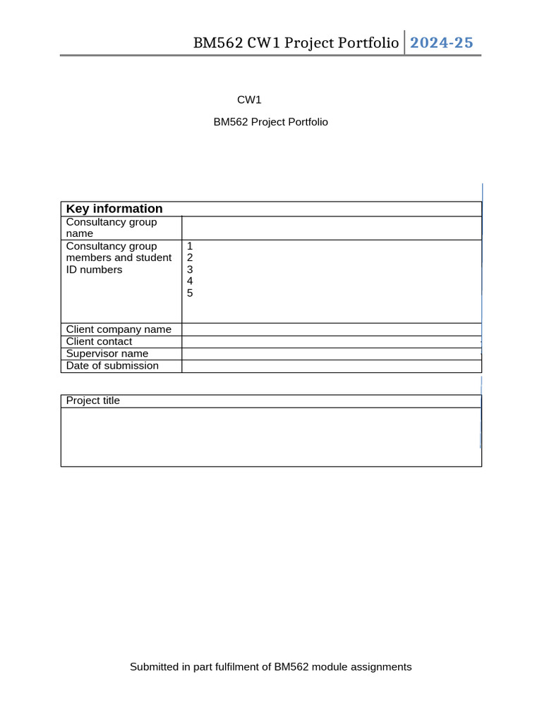 BM562 Proforma For CW1 Portfolio 2024-25 | PDF