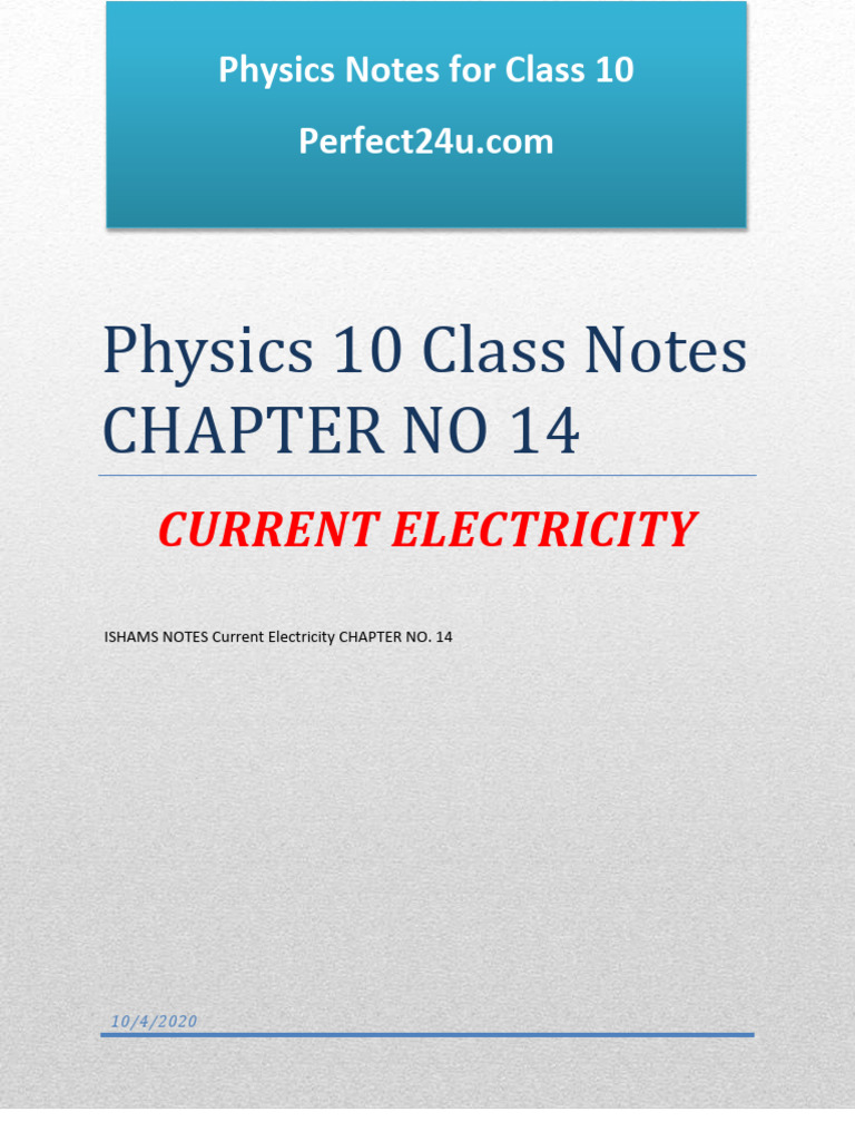 Physics 10 Class Notes CHAPTER NO 14 (1) | PDF | Electricity | Electric ...