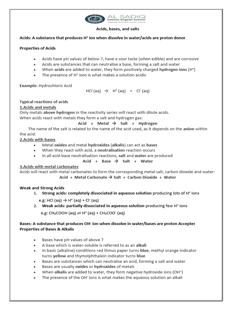 acids,base and salts handout | PDF | Acid | Hydroxide