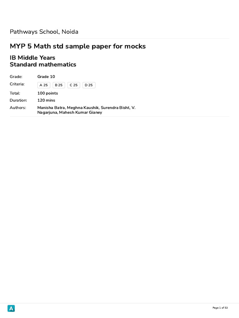 MYP 5 Math Mock Exam Sample | PDF | Area | Energy Development