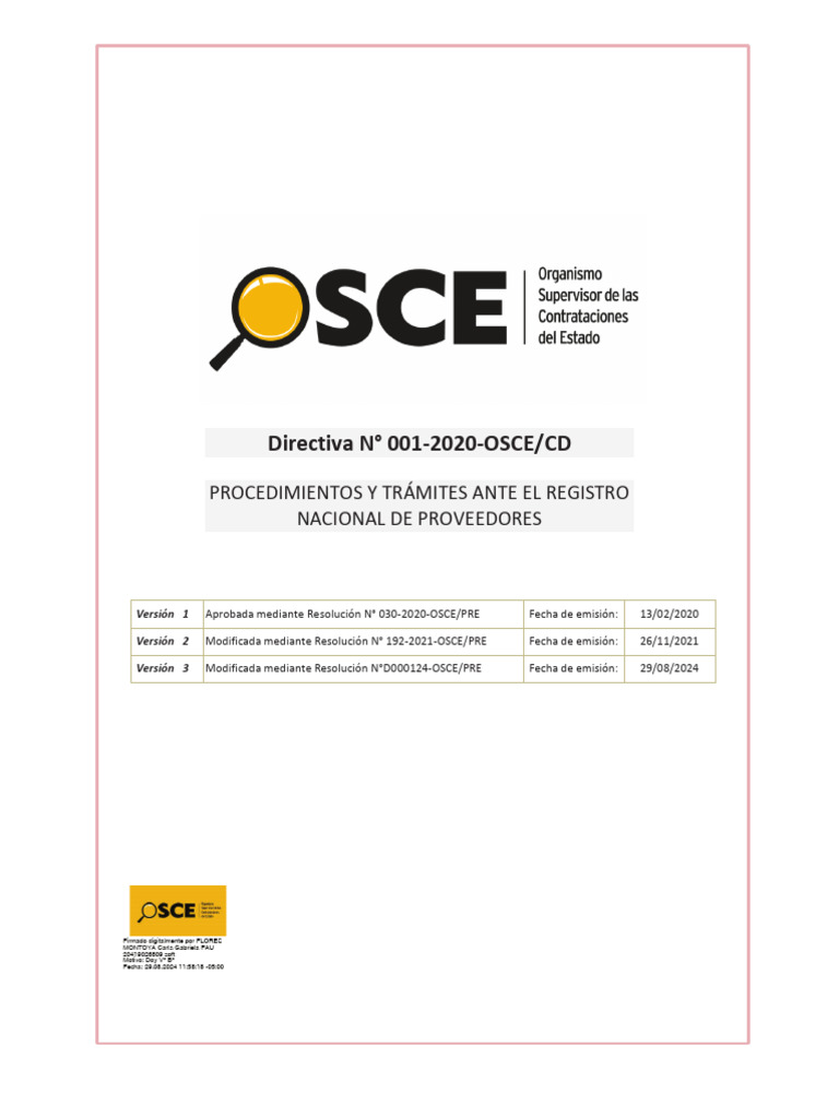 Directiva N 001 2020 Osce CD Version N 03 Aprobada Con Resolucion N 124 2024 Osce Pre | PDF ...