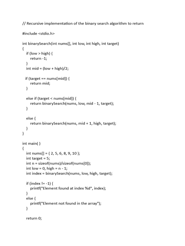 Binary Search Recursive | PDF