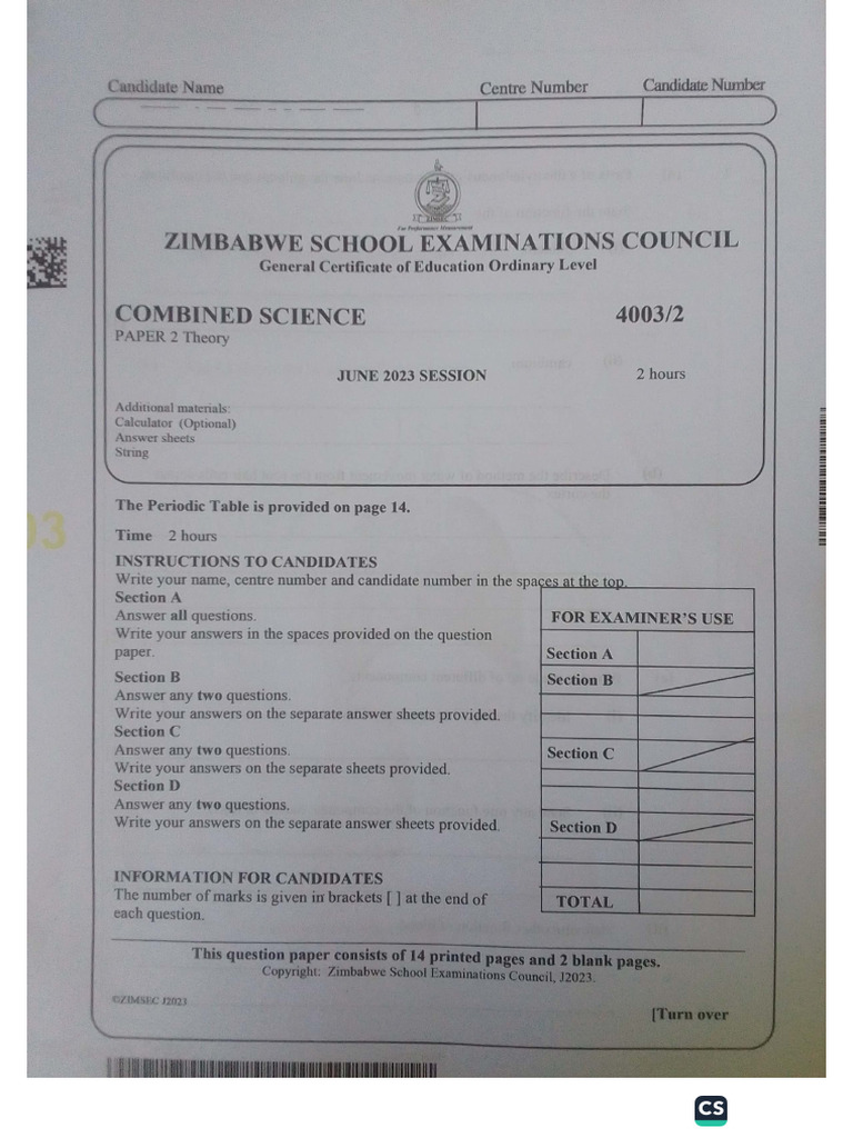 O Level - Combined Science J2023 P2 | PDF