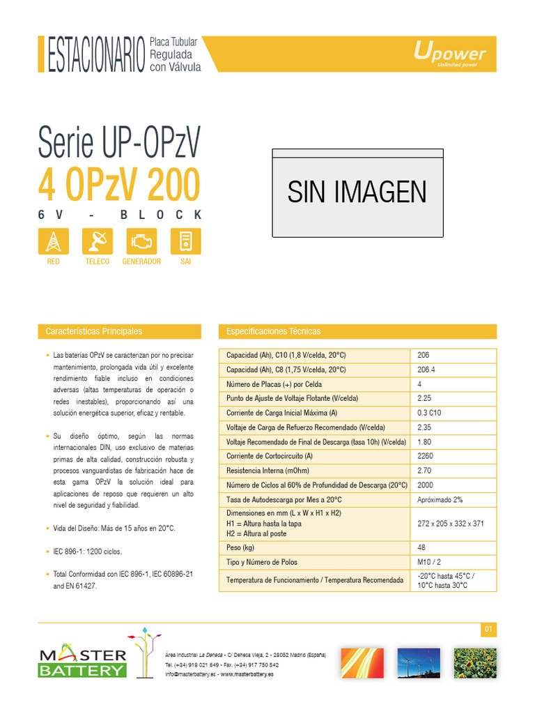 Batería OPzV 200: Especificaciones y Rendimiento | PDF | Electroquímica ...
