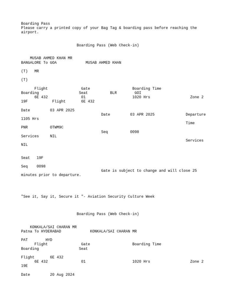Boarding Pass Indigo | PDF | Aviation
