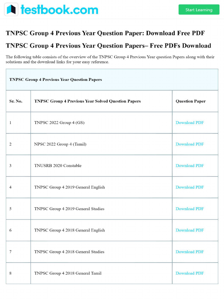 TNPSC Group 4 Previous Year Question Paper - Download Free PDF | PDF