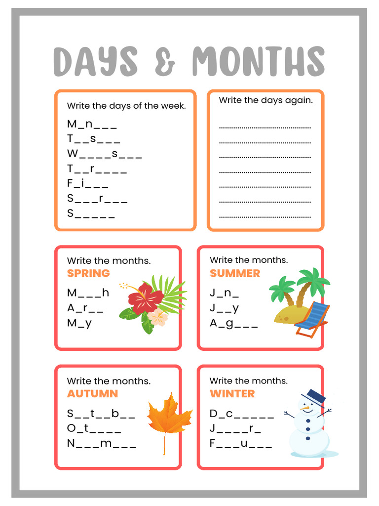 Ficha Ingles 3 Ano Days and Months | PDF
