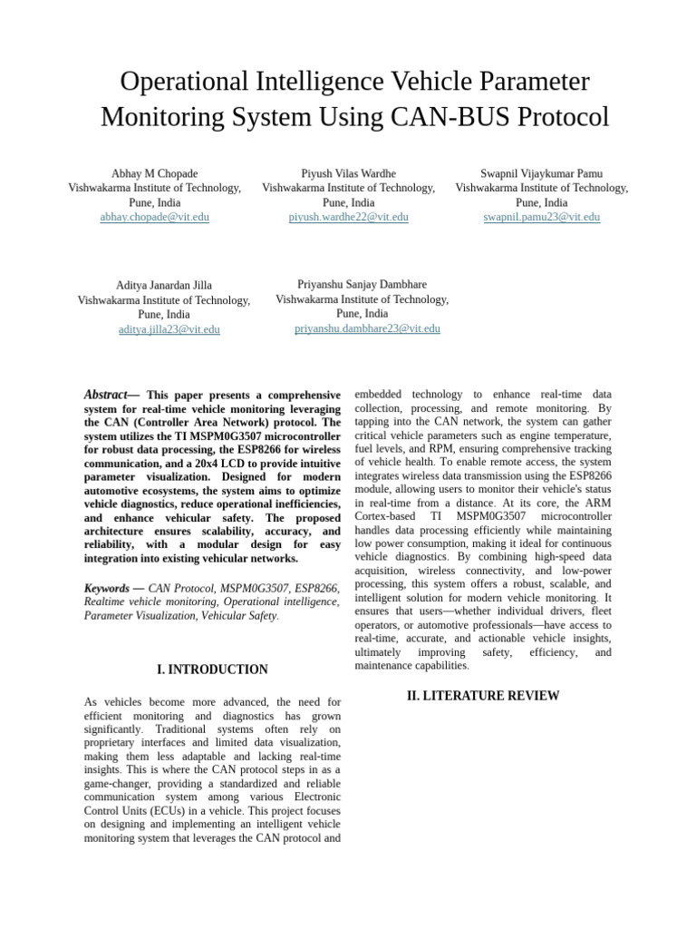 CAN Bus Based Vehicle Monitoring | PDF | Internet Of Things | Computer Engineering