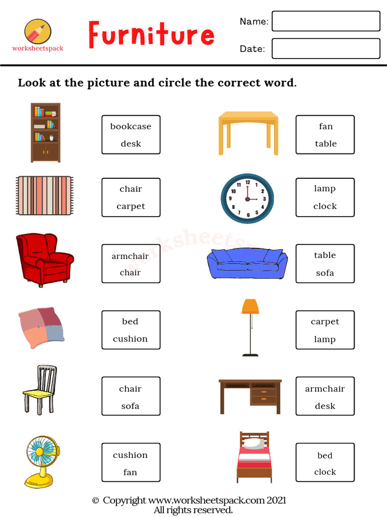 Furniture Vocabulary Worksheets | PDF