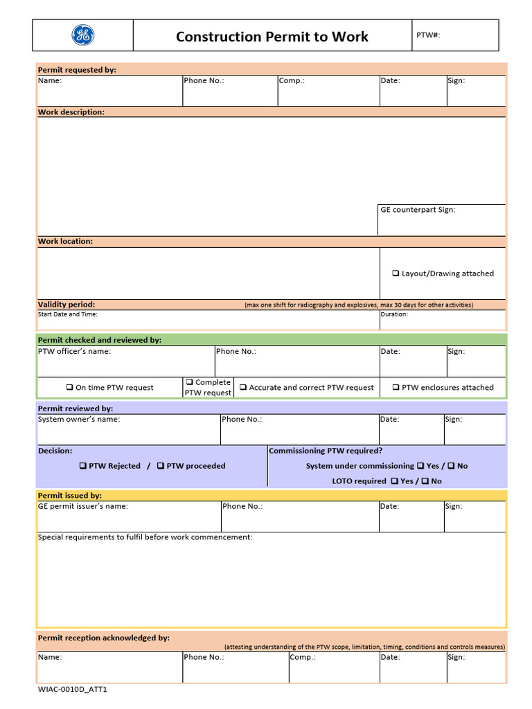 Construction Permit To Work Form | PDF | Occupational Safety And Health ...