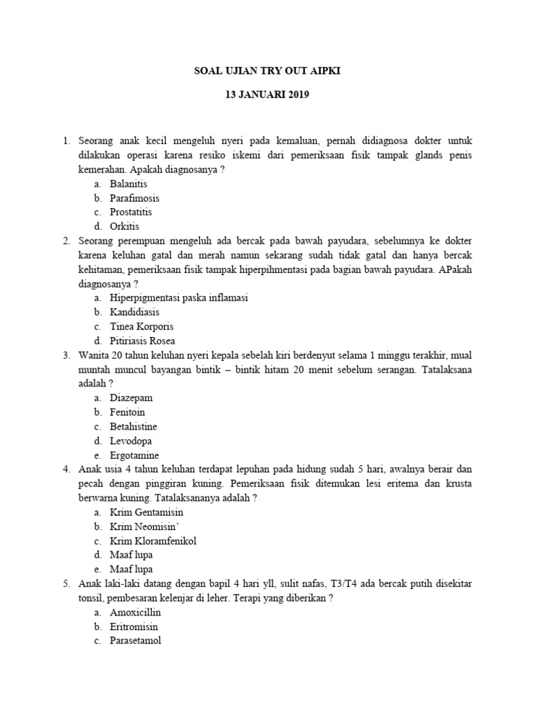 Soal To Aipki 13 Januari 2019 FK Uwm | PDF