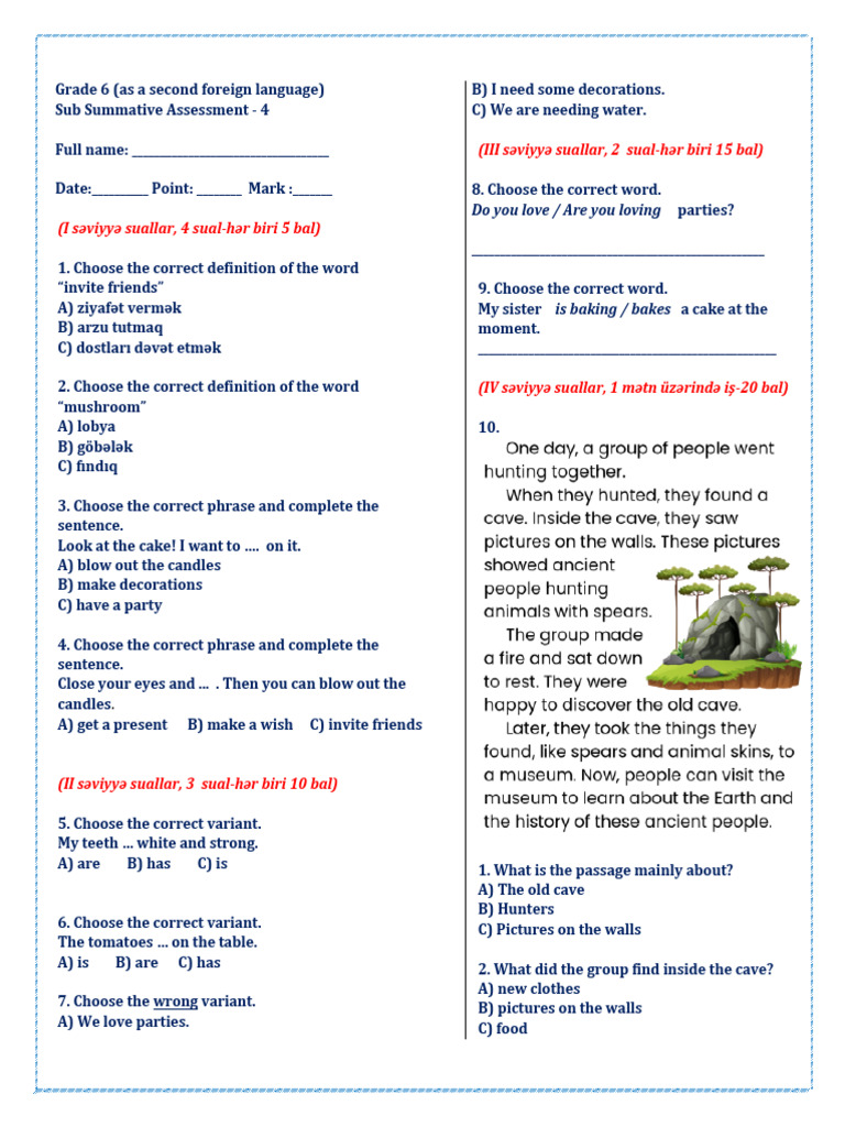 Grade 6 Language Assessment Guide | PDF