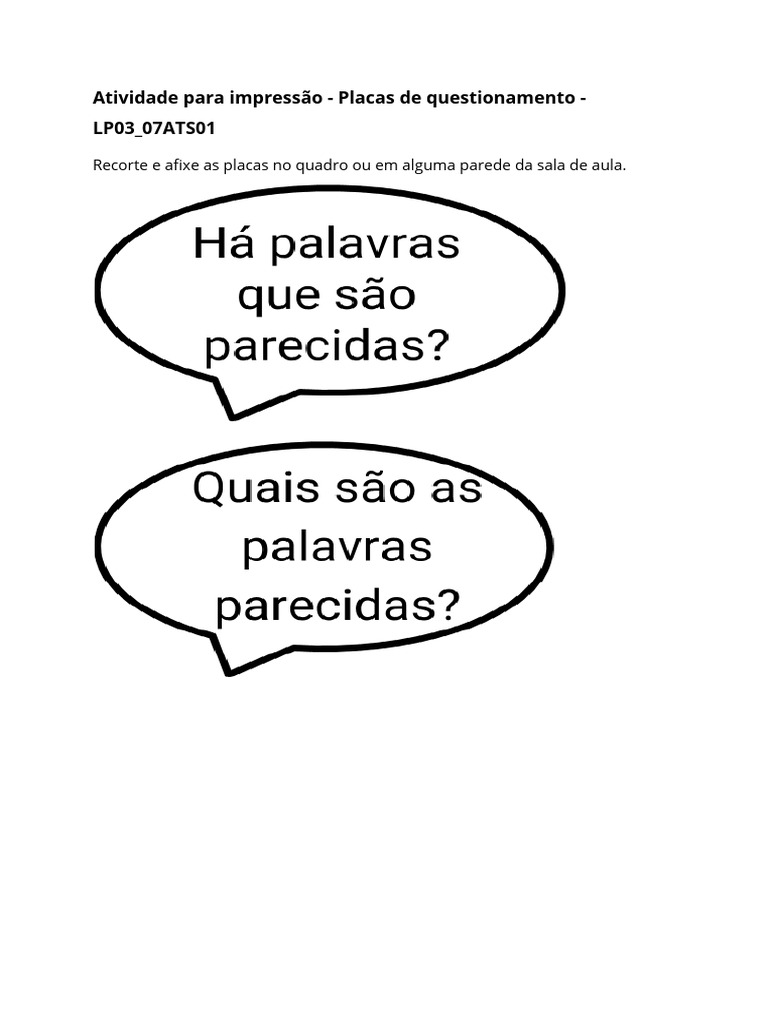 Atividade para Impressao Placas de Questionamento lp03 07ats01 | PDF