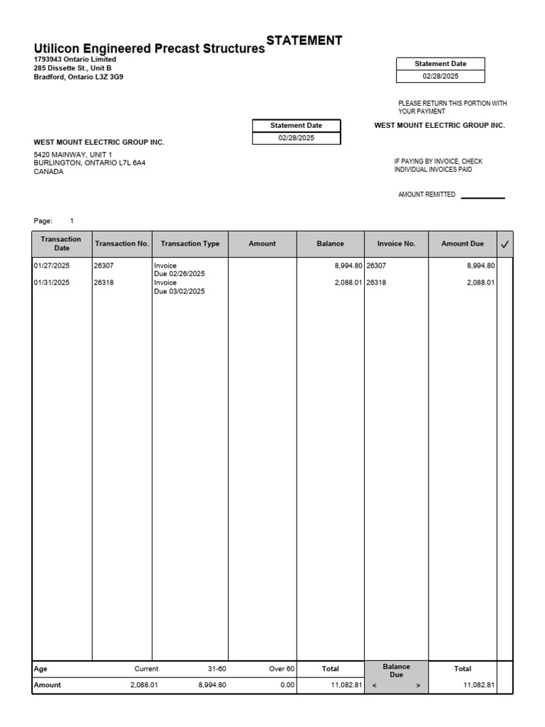 Precast Structures Invoice Statement | PDF