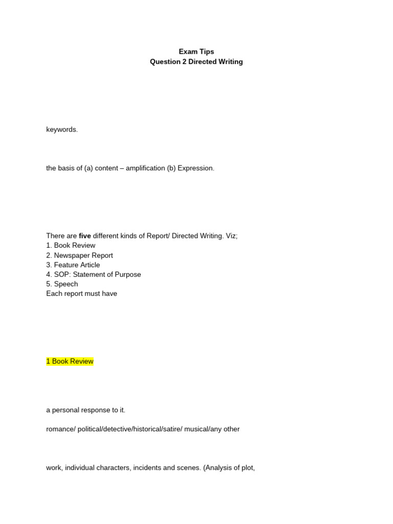 Directed Writing Exam Tips | PDF | Human Communication