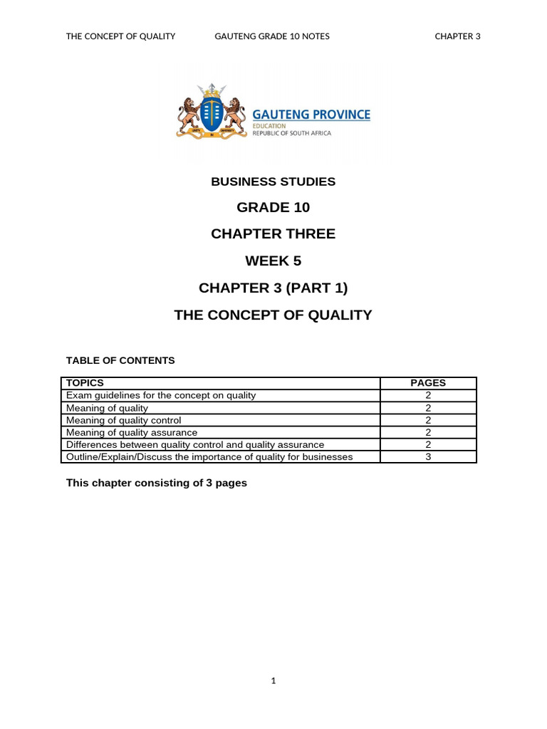 Gauteng Grade 10 Quality Concepts Guide | PDF | Quality Assurance ...