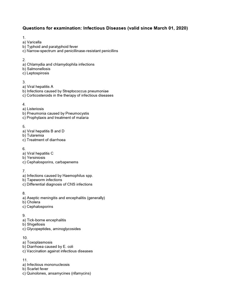 Infectious Diseases Questions Since 2020 | PDF | Infection | Pneumonia