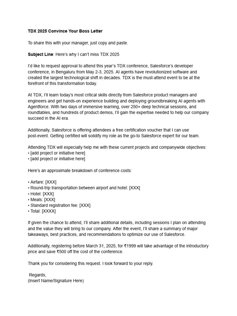 TDX Bengaluru 2025 Convince Your Boss Letter 1 | PDF