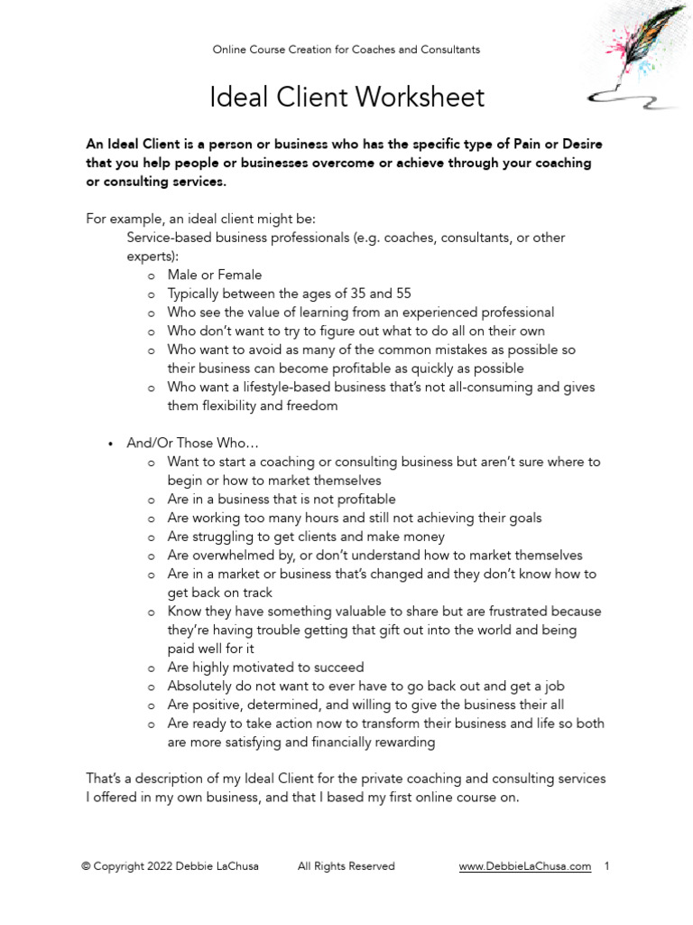 Ideal Client Worksheet 2022 OCC4CC | PDF | Psychological Concepts ...