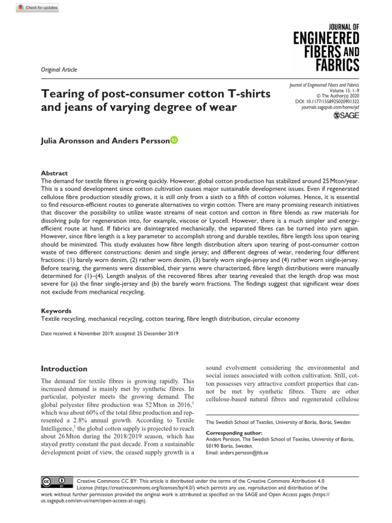 1.tearing of Post-Consumer Cotton T-Shirts | PDF | Yarn | Textiles