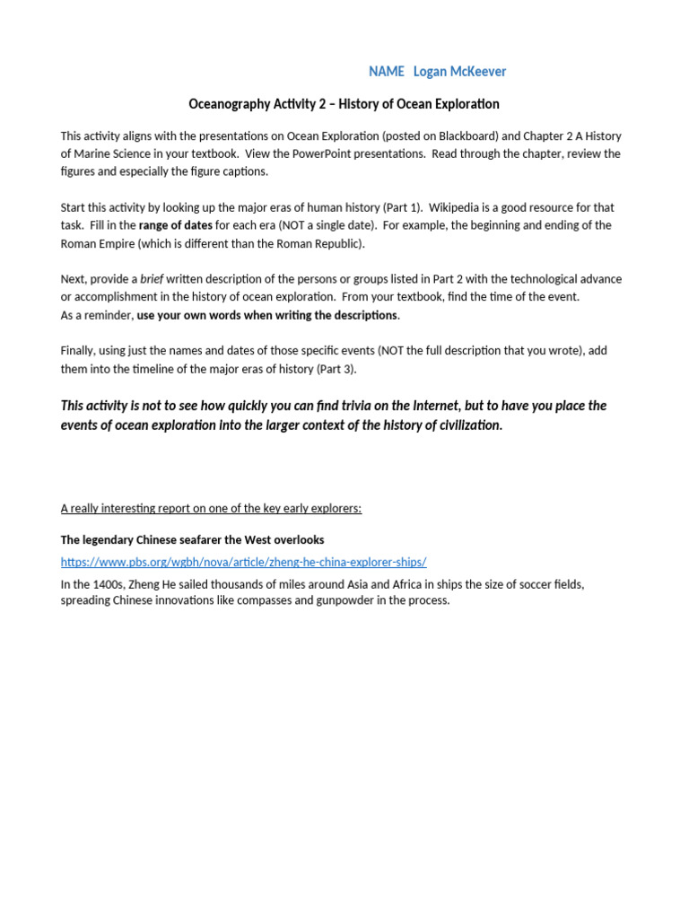 History of Ocean Exploration Activity | PDF | Oceanography | Clock