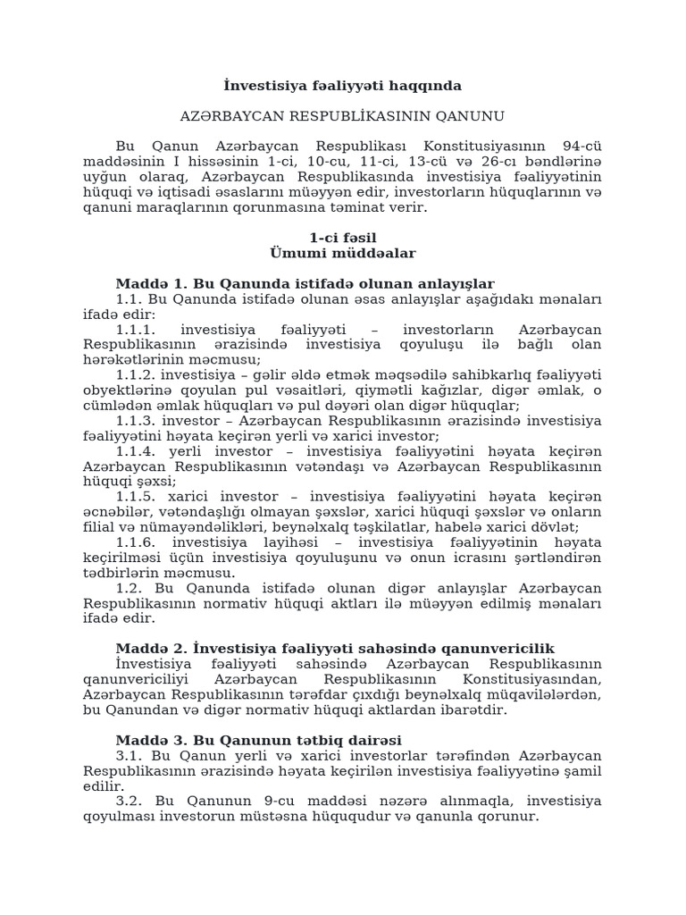 investisiya qanun | PDF