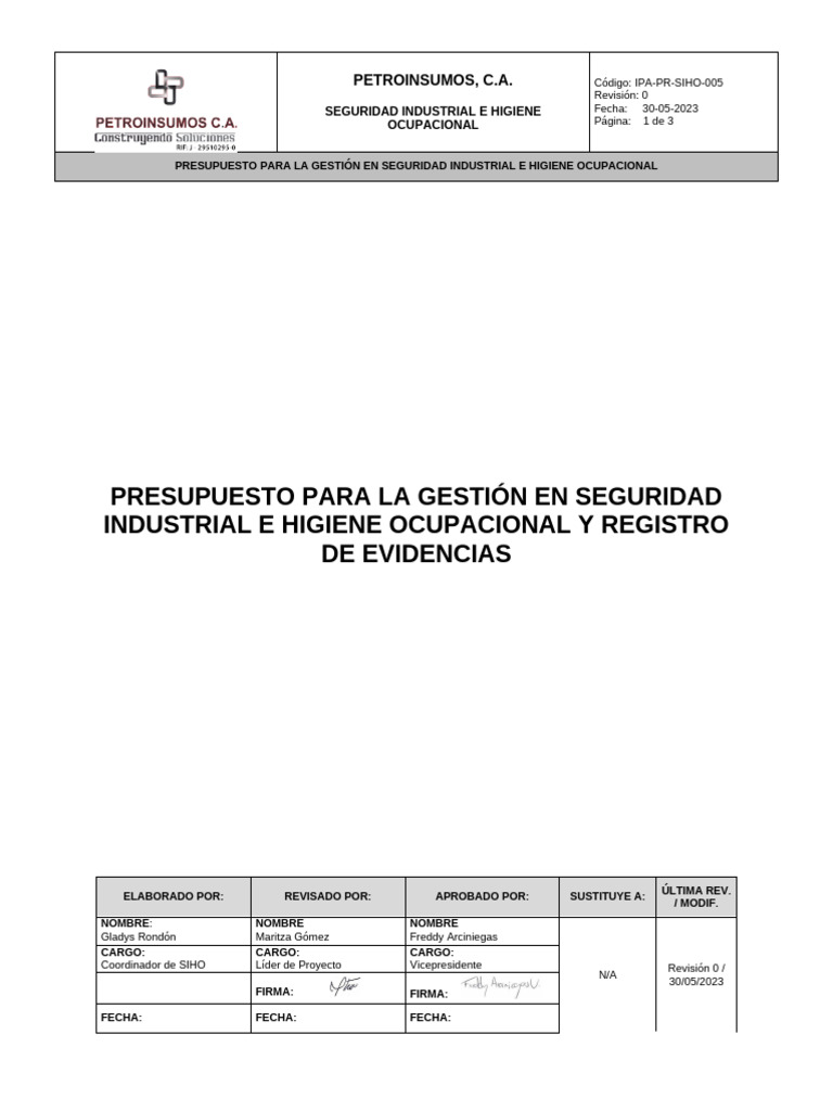 PRESUPUESTO | PDF | Higiene | La seguridad