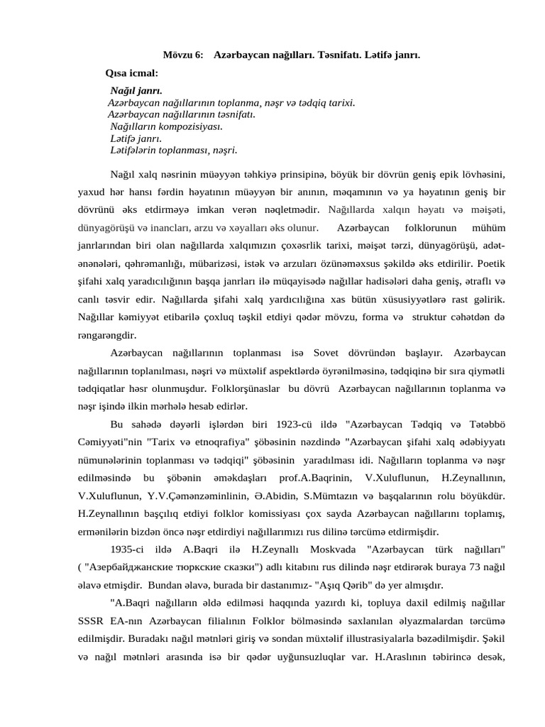6-Ci Muhazire Azerbaycan Nagillari Muhazire | PDF