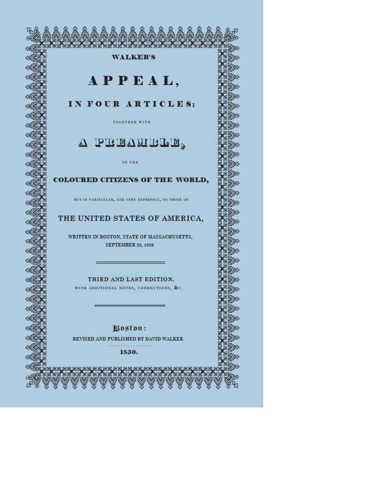Walker's 1829 Appeal to Coloured Citizens | PDF | Sparta | Thomas Jefferson