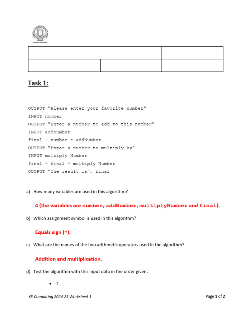 0 121643 Worksheet1-Answerkey | PDF
